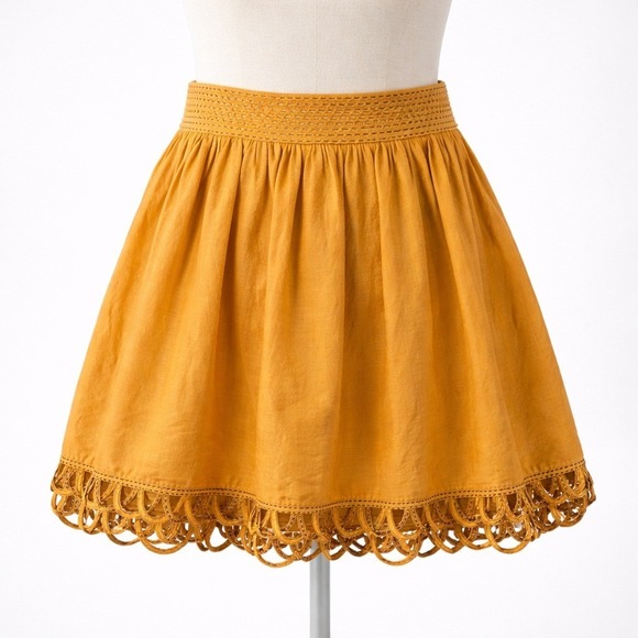 ECI | Skirts | Boho Mini Skirt Gold Yellow 2p Silk Scalloped Festival ...